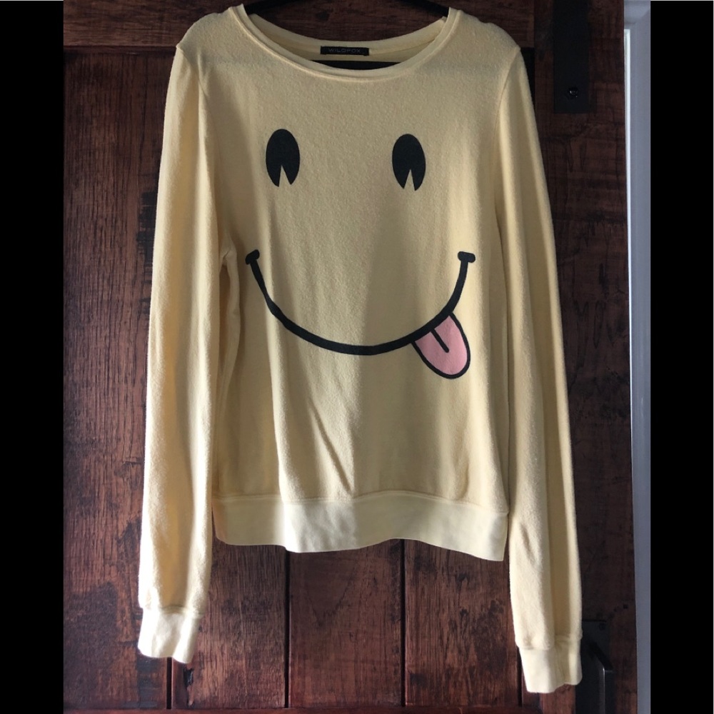 Wildfox Smiley Face Baggy Beach Jumper In Yellow Size… - Gem